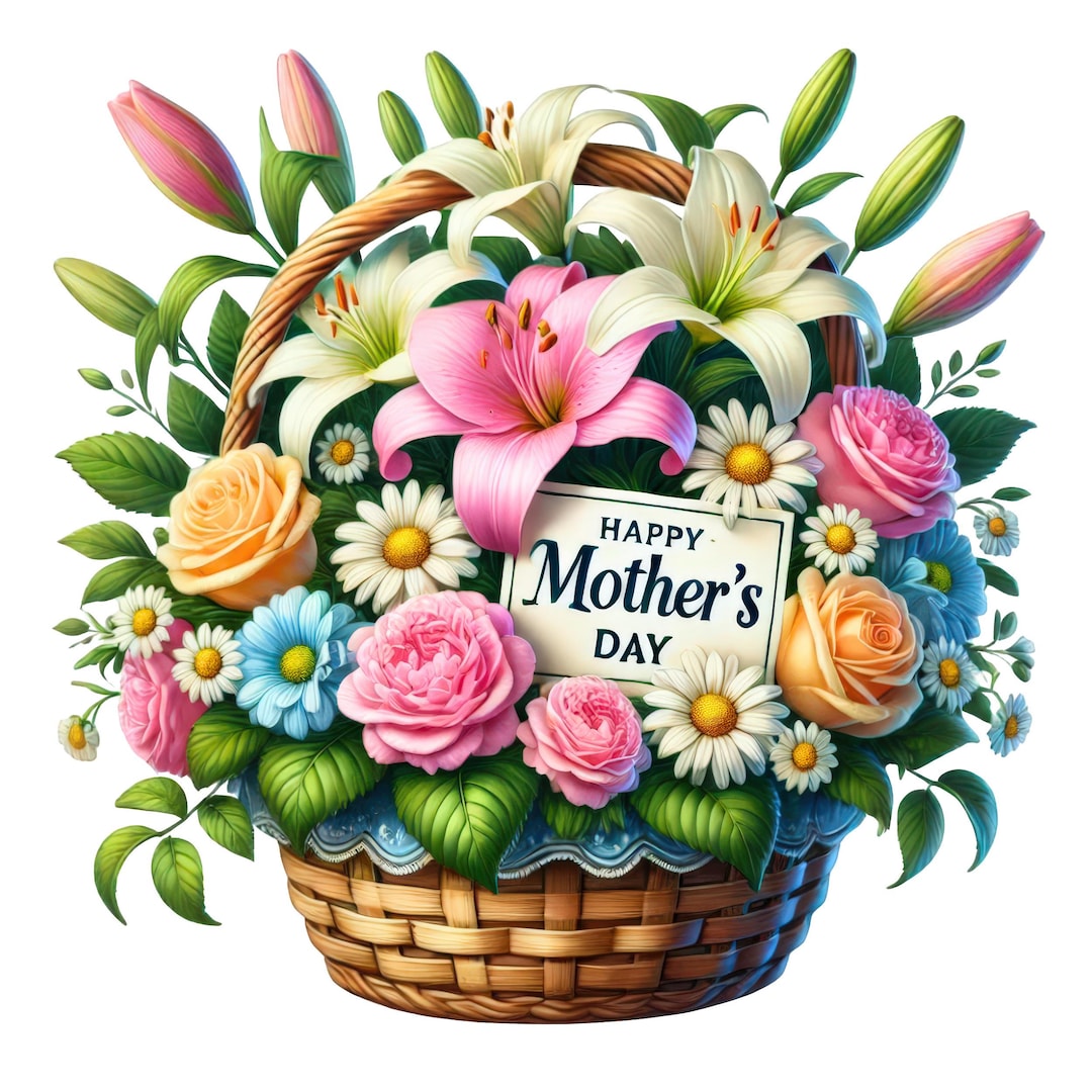 Mother's Day Flower Basket Clipart: Floral PNG, JPG (digital Download ...