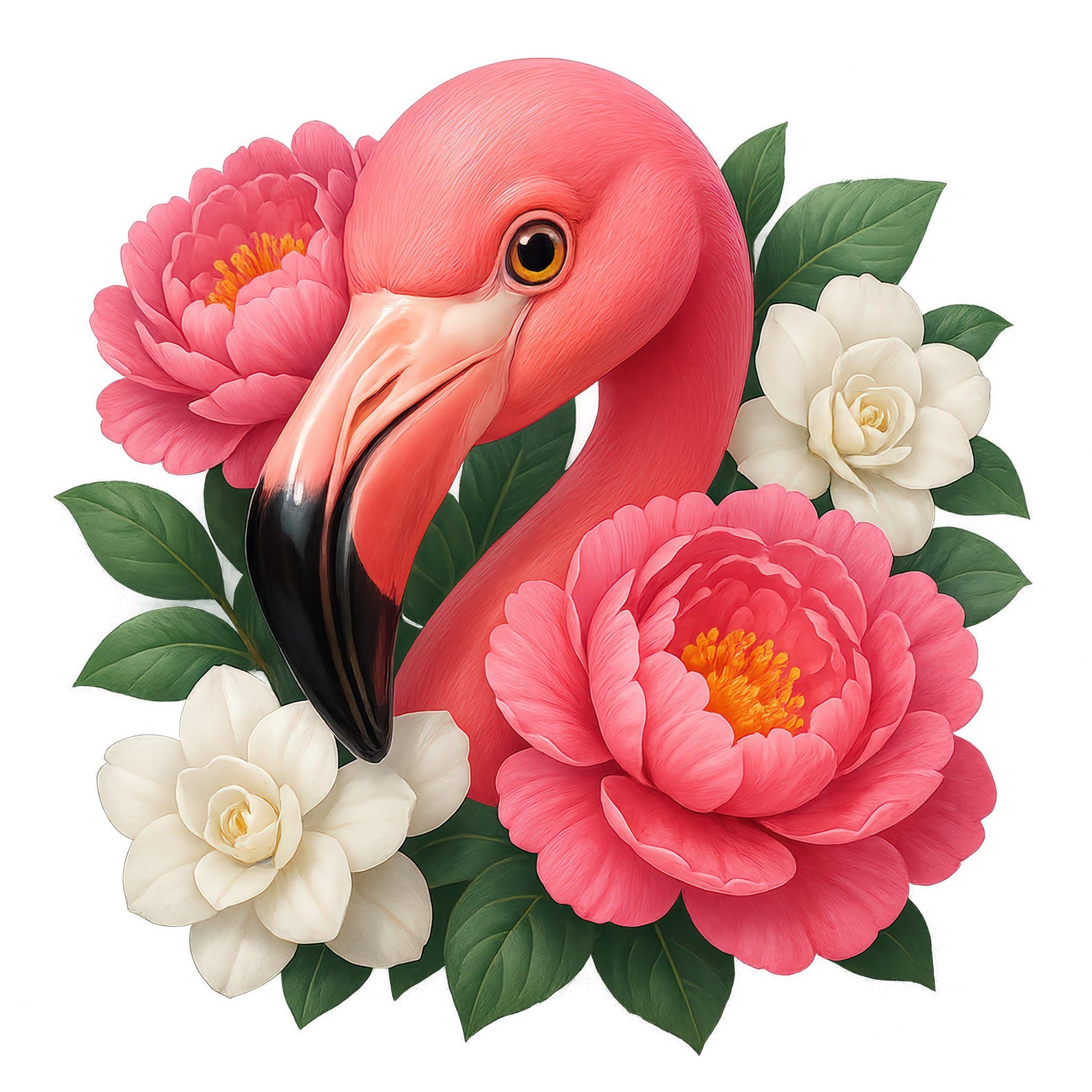 10 Floral Flamingo Clipart: Tropical PNG Art, Commercial Use (digital ...