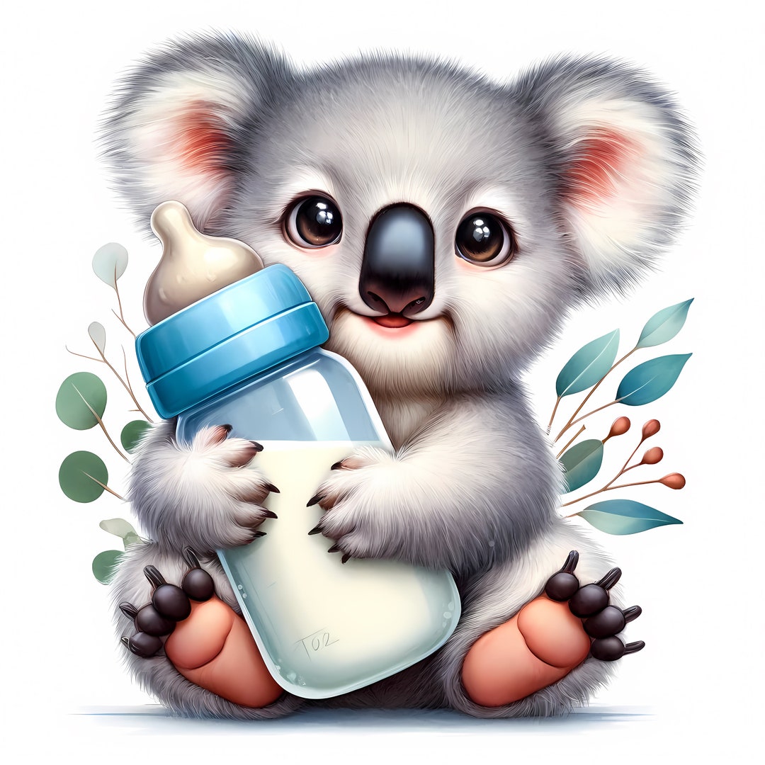12 Baby Koala Clipart: Bottle, Nursery Decor JPG Bundle (digital ...