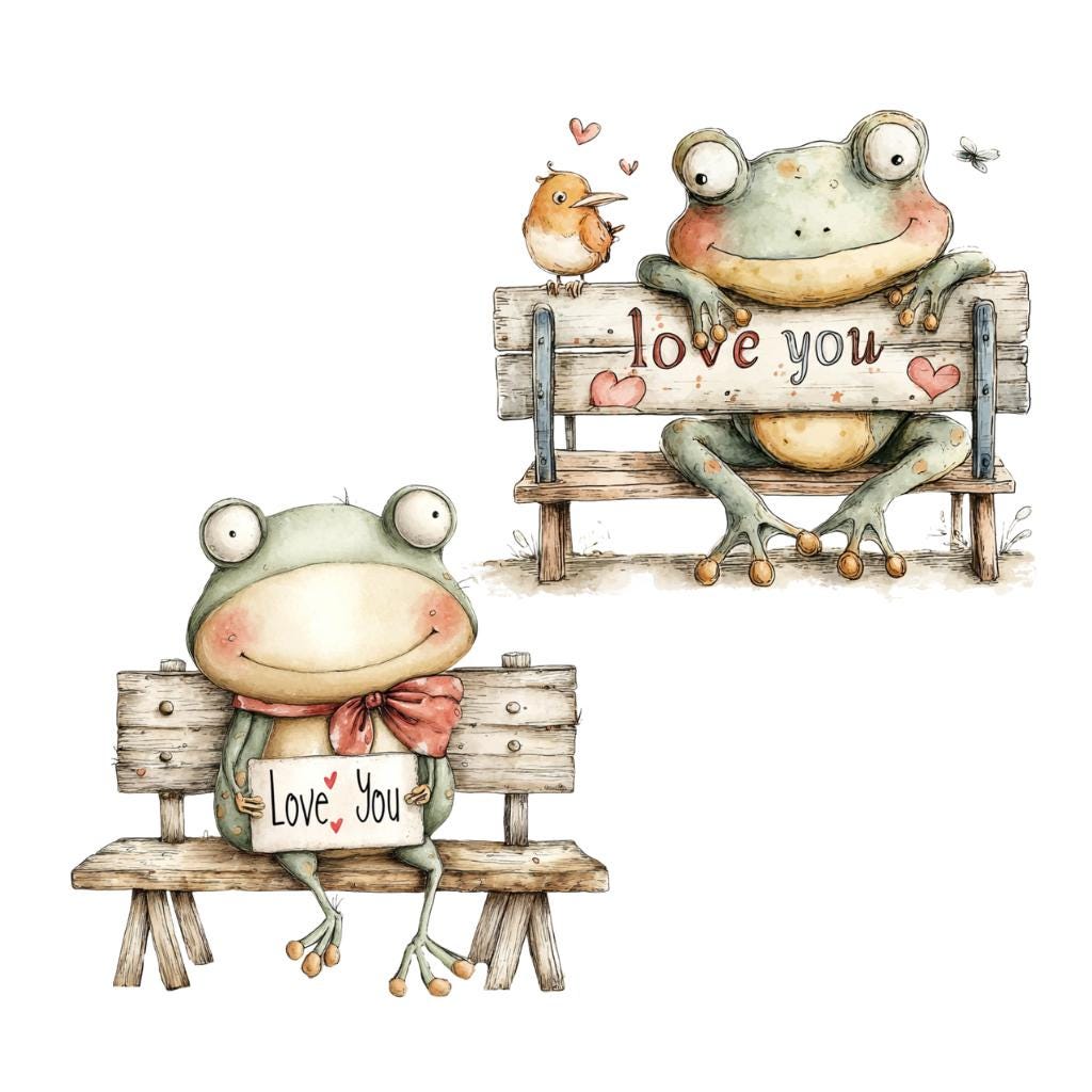 Frog Valentine's Day Clipart: Whimsical Love Graphics (digital Download ...