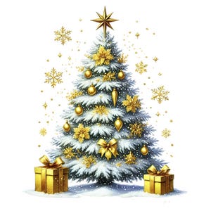 Gold Christmas Tree Clipart Bundle: 11 PNG/JPG Graphics (digital ...