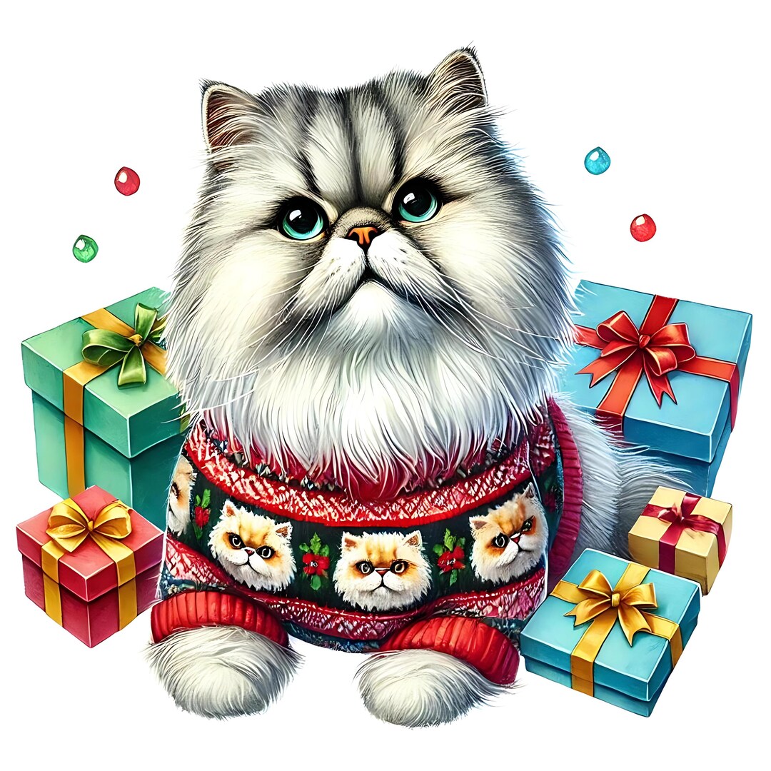 Christmas Cat Clipart | 13 High-quality Jpgs | Festive Christmas Cat ...
