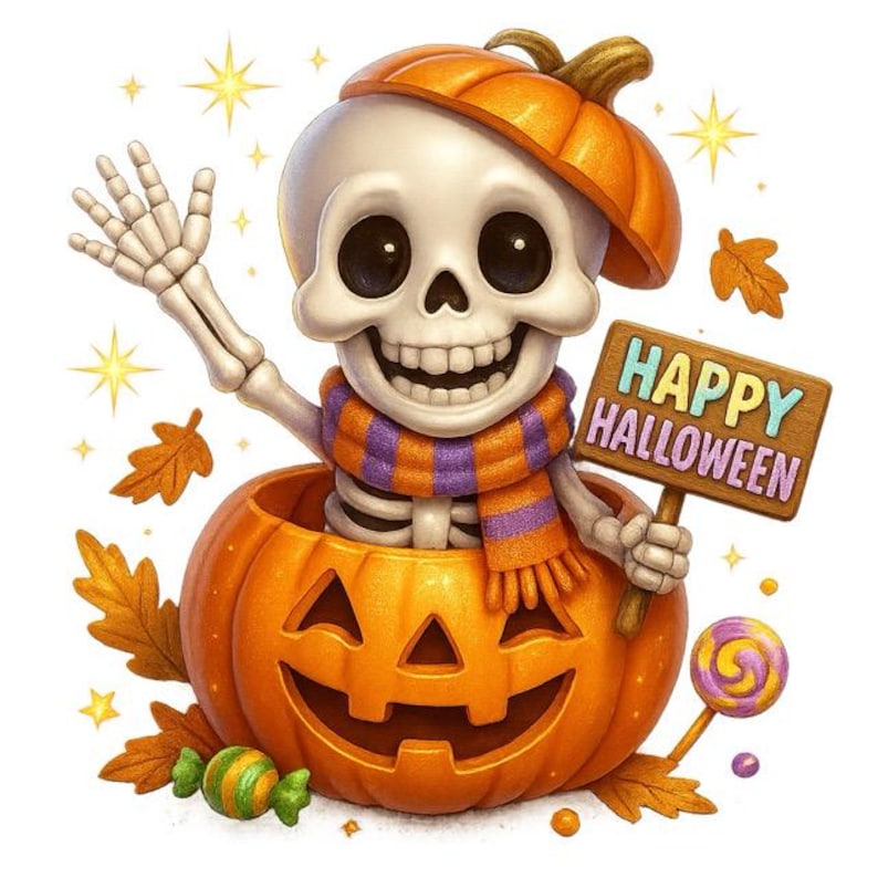 Cute Halloween Skeleton Clipart | Spooky PNG Illustration Set (digital ...