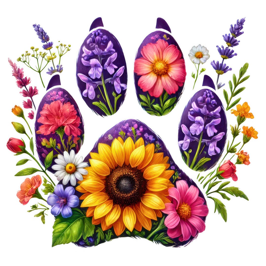 11 Floral Paw Print Clipart: Watercolor Pet Lover Designs (digital ...