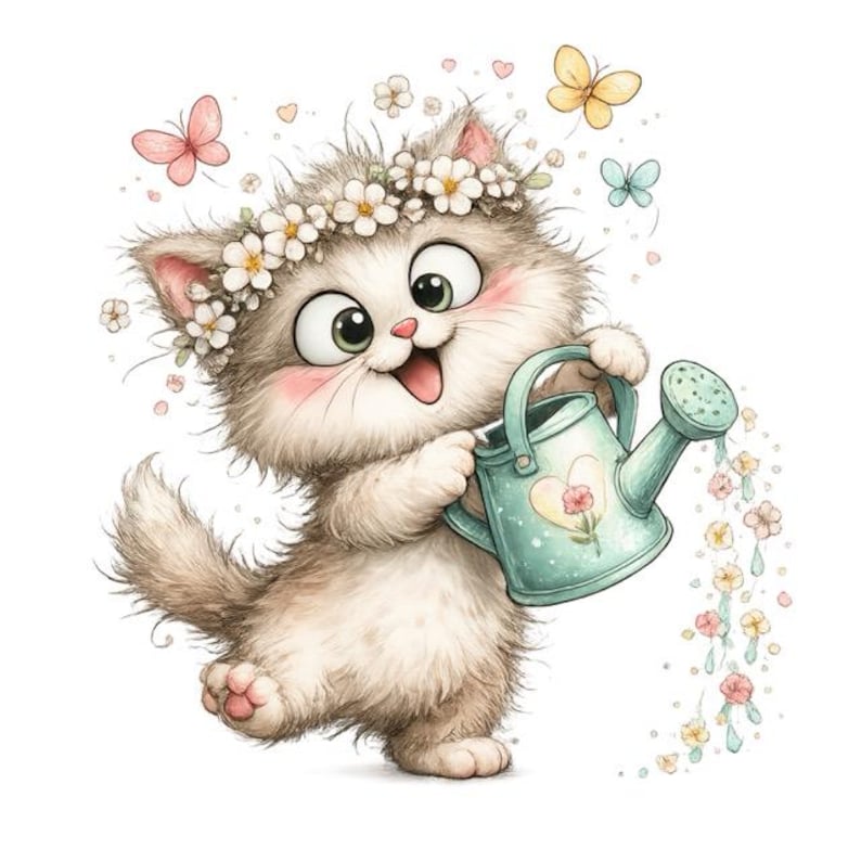 Adorable Spring Cats Clipart: Whimsical Graphics, Floral Cat, Digital ...