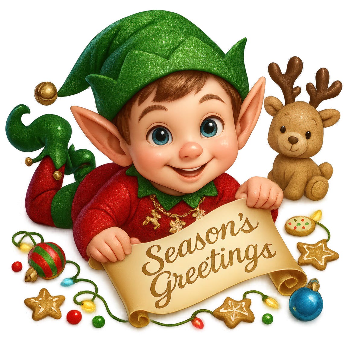 Festive Christmas Elf Clipart: Holiday PNG Illustration (instant ...