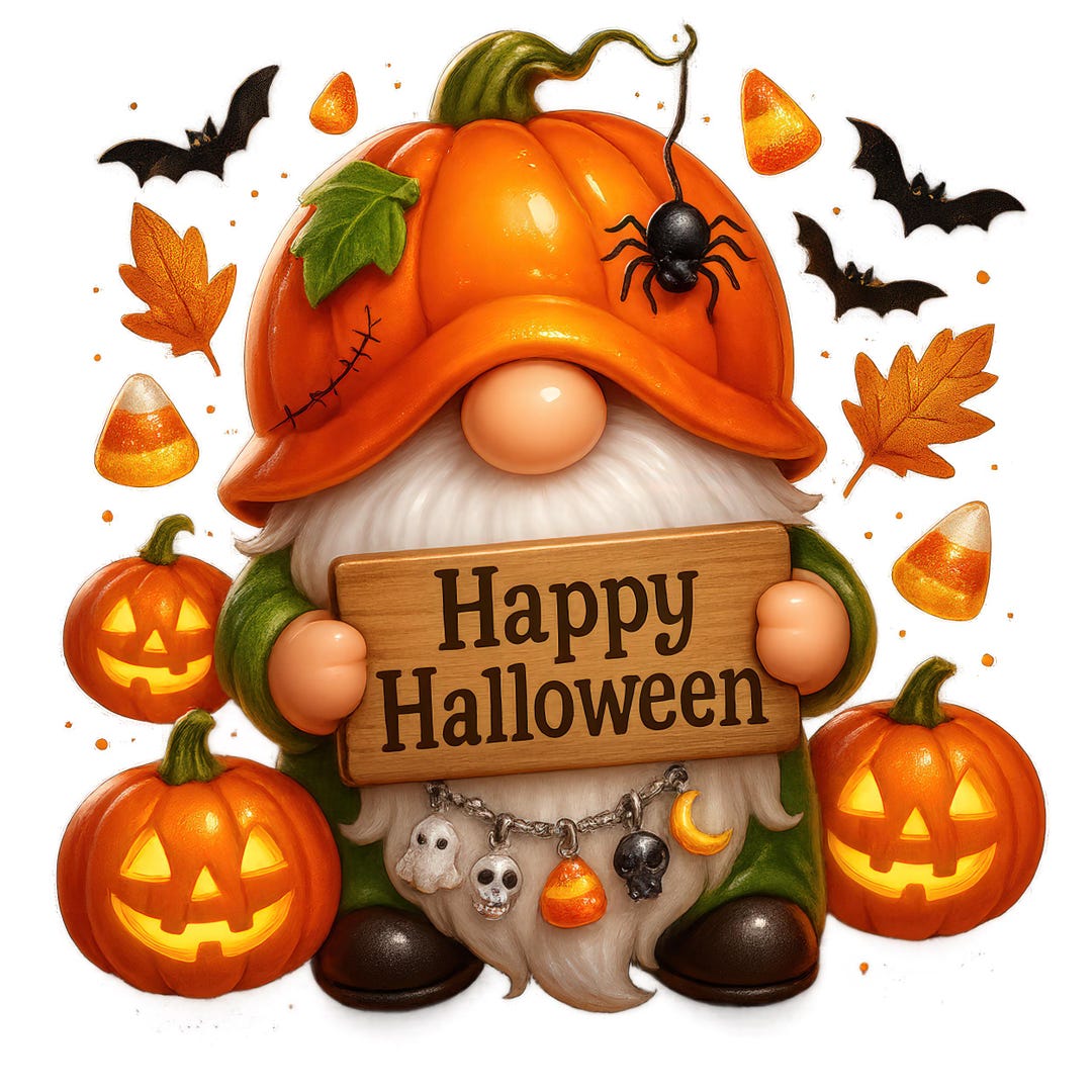 Cute Halloween Gnome Clipart, Pumpkin Fall Illustration (PNG Download ...