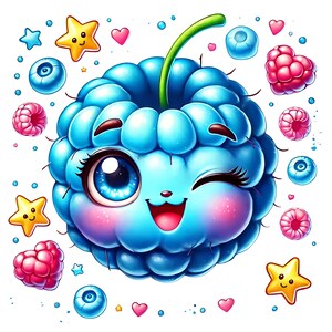 Cute Blue Raspberry Clipart | 11 High-quality Jpgs | Adorable Kawaii ...