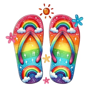 Rainbow Flip Flops Clipart: Summer Beach Designs (digital Download ...