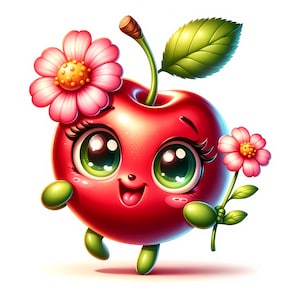Cute Cherry Clipart Bundle – Kawaii Food Art, Commercial Use (digital ...