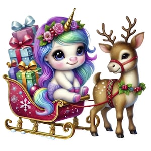 Christmas Unicorn Clipart: Holiday PNG Bundle (commercial Use) (digital ...