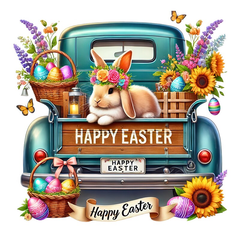 Easter Bunny Truck Clipart: Vintage Easter Designs (digital Download ...