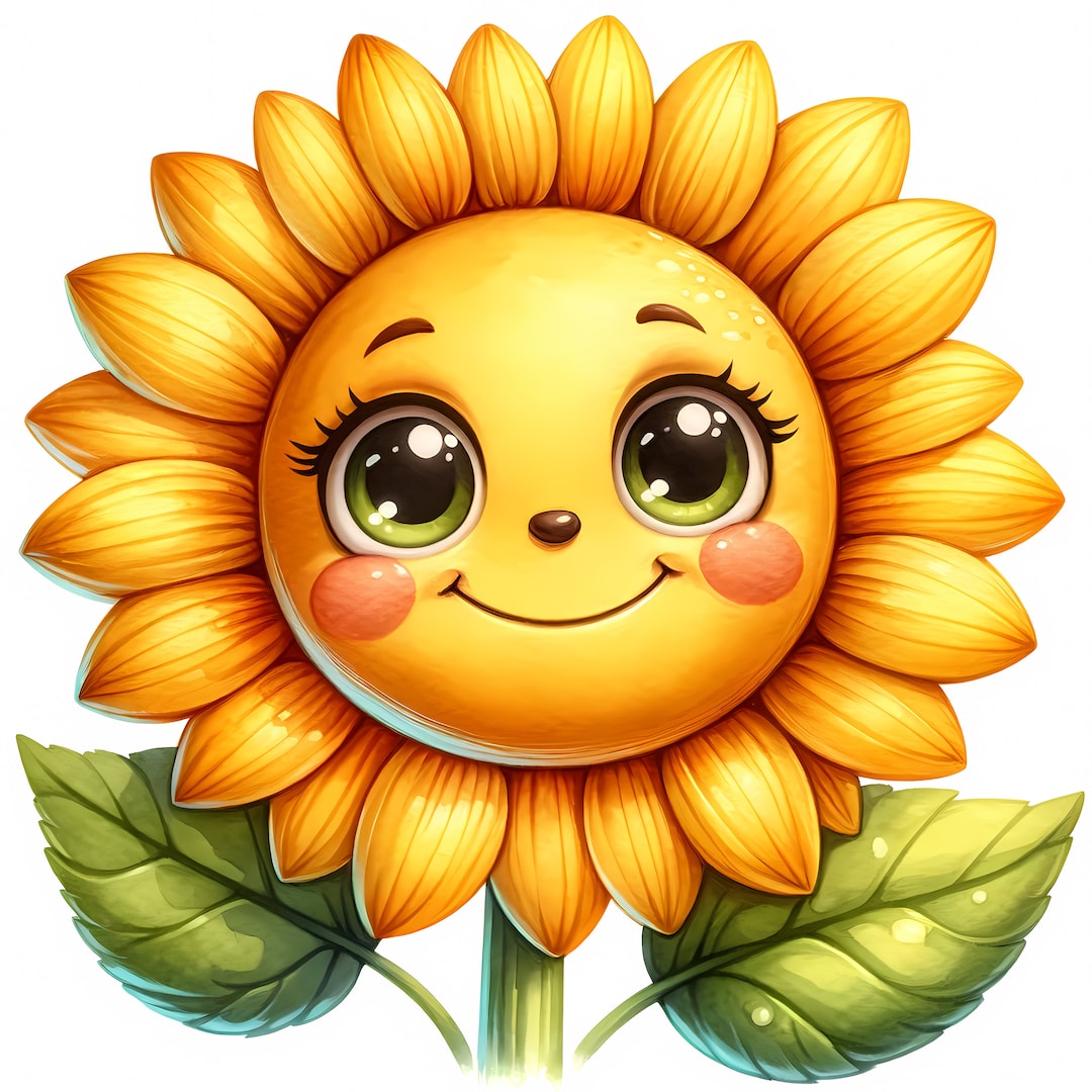 Smiling Sunflower Clipart | 10 High-quality Jpgs | Cute Sunflower ...
