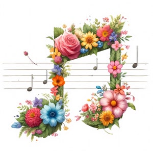 Music Notes Flowers Clipart | 12 High-quality Jpgs | Floral Music Note ...