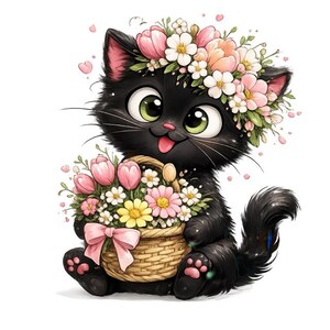 Adorable Spring Cats Clipart: Whimsical Graphics, Floral Cat, Digital ...