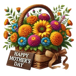 Mother's Day Flower Basket Clipart: Floral PNG, JPG (digital Download ...