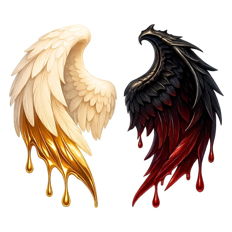 Angel Demon Wings Clipart, Fantasy Tattoo Design (PNG) - Etsy