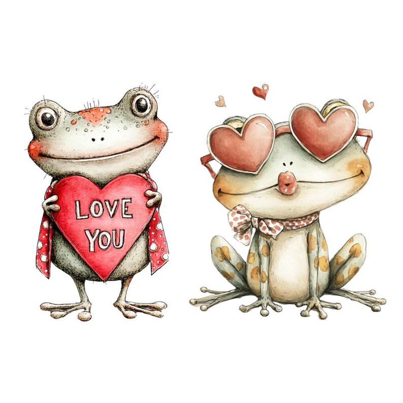 Frog Valentine's Day Clipart: Whimsical Love Graphics (digital Download ...