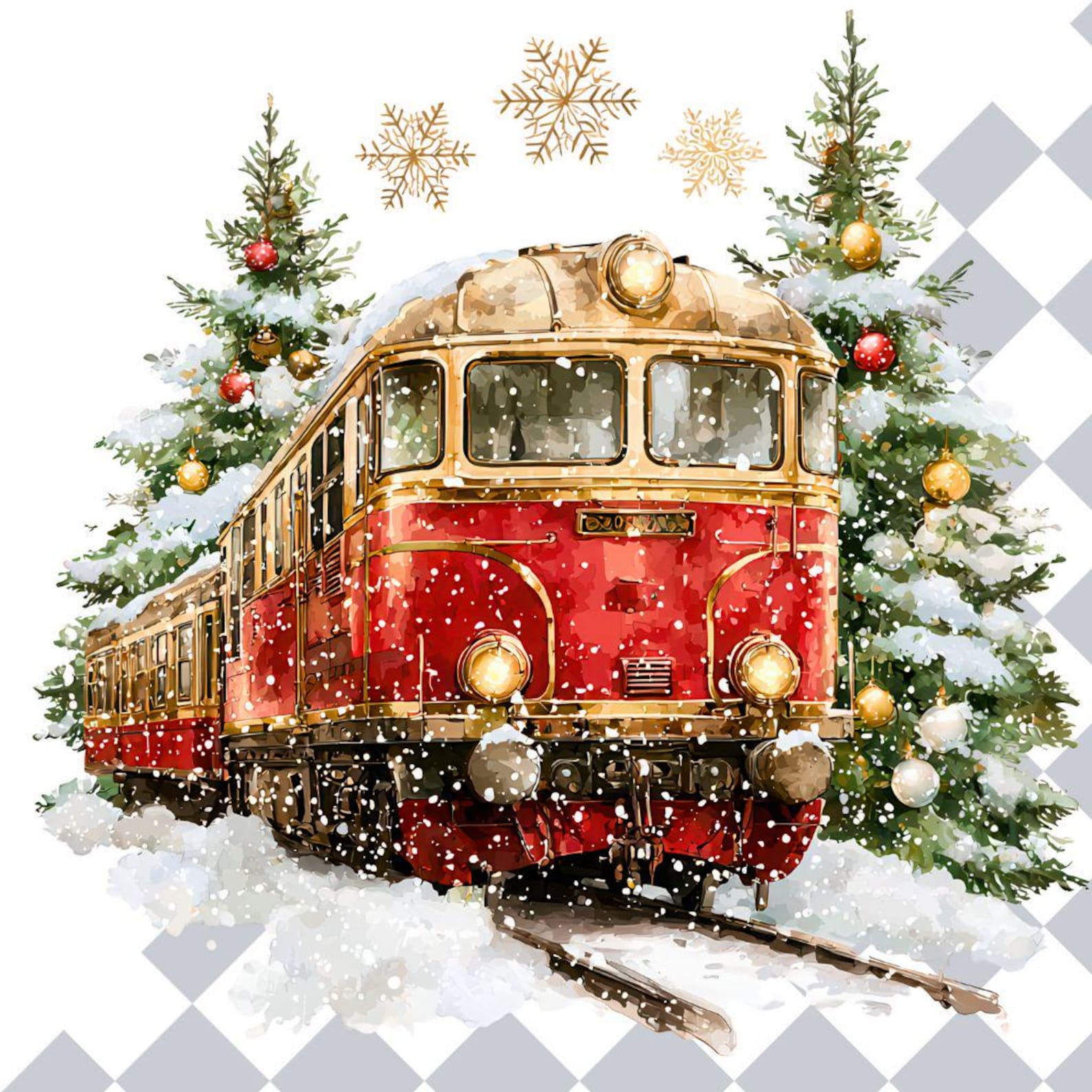 Watercolor Christmas Train Clipart: Vintage Festive Holiday Train ...