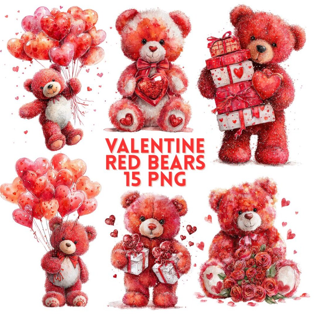 Valentine's Day Red Teddy Bear Clipart: Romantic Valentine Graphics ...