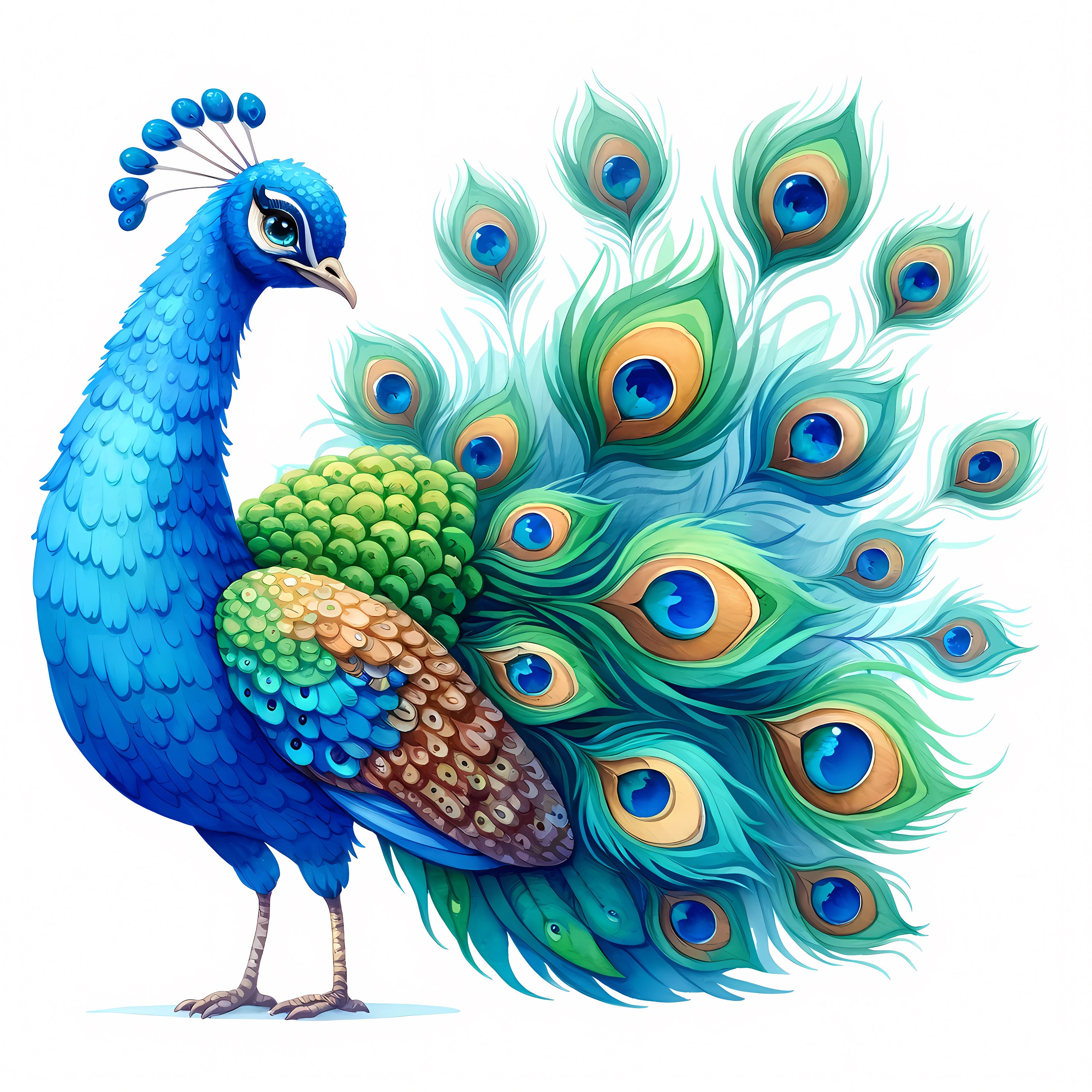 Cute Peacock 10 High-quality Jpgs Colorful Peacock Clipart Bundle Wall ...