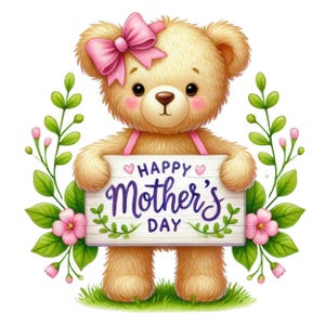 Mother's Day Teddy Bear Clipart, High-quality PNG JPG (digital Download ...