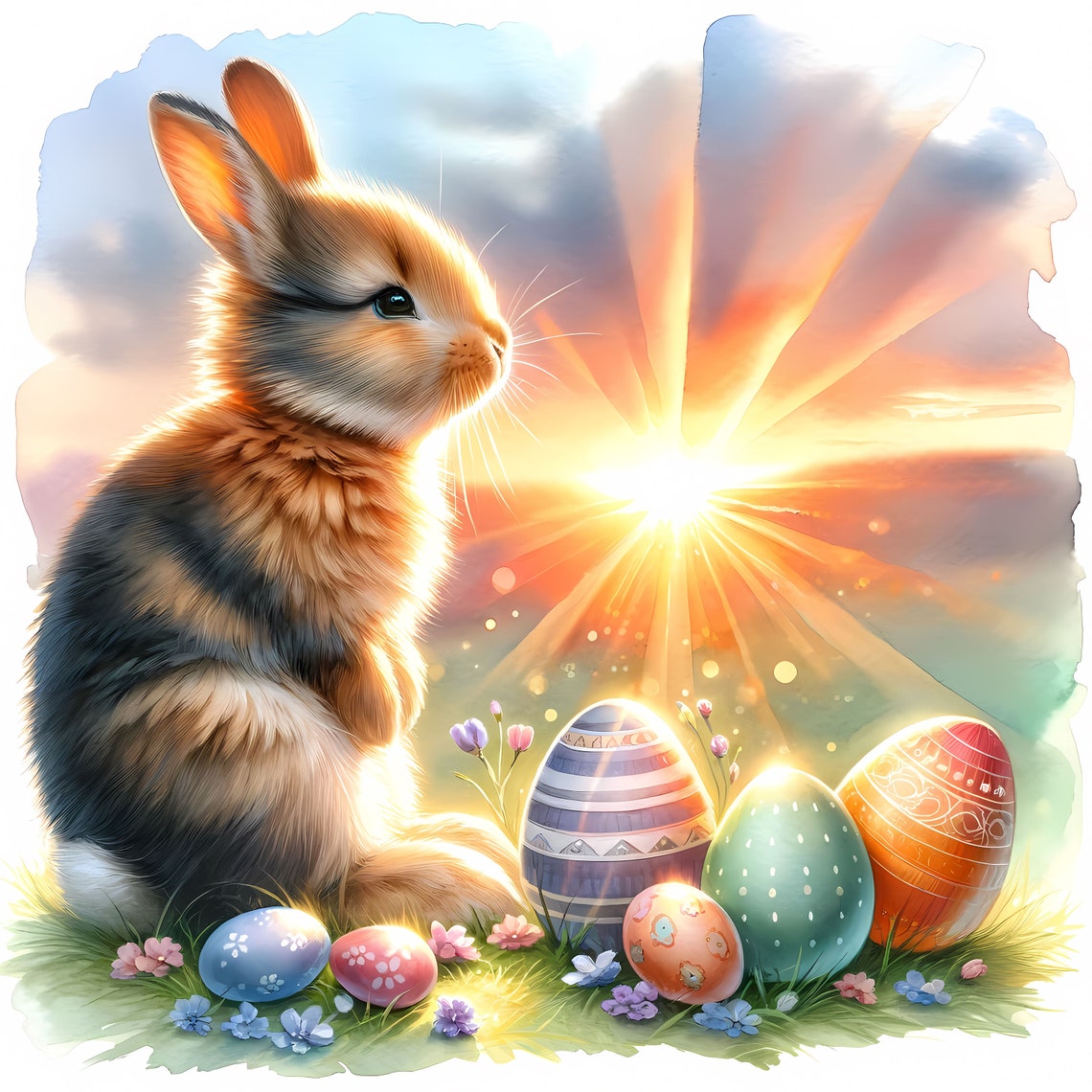 Bunny and Sunset Clipart - 1O High-quality Jpgs - Easter Clipart - Card ...