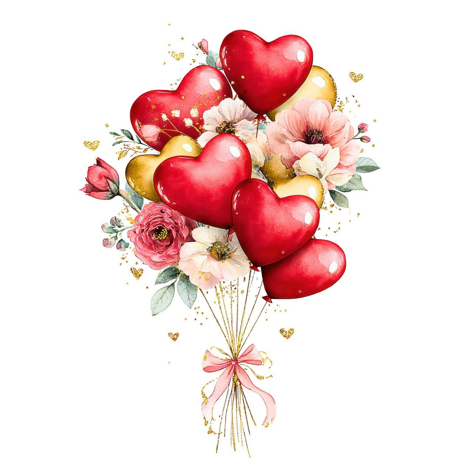 Floral Valentine's Day Balloons Clipart | Romantic Graphics | Digital ...