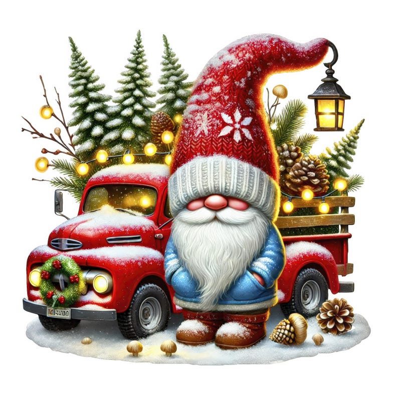 Christmas Gnome Truck Clipart: Festive Holiday Graphics (digital ...
