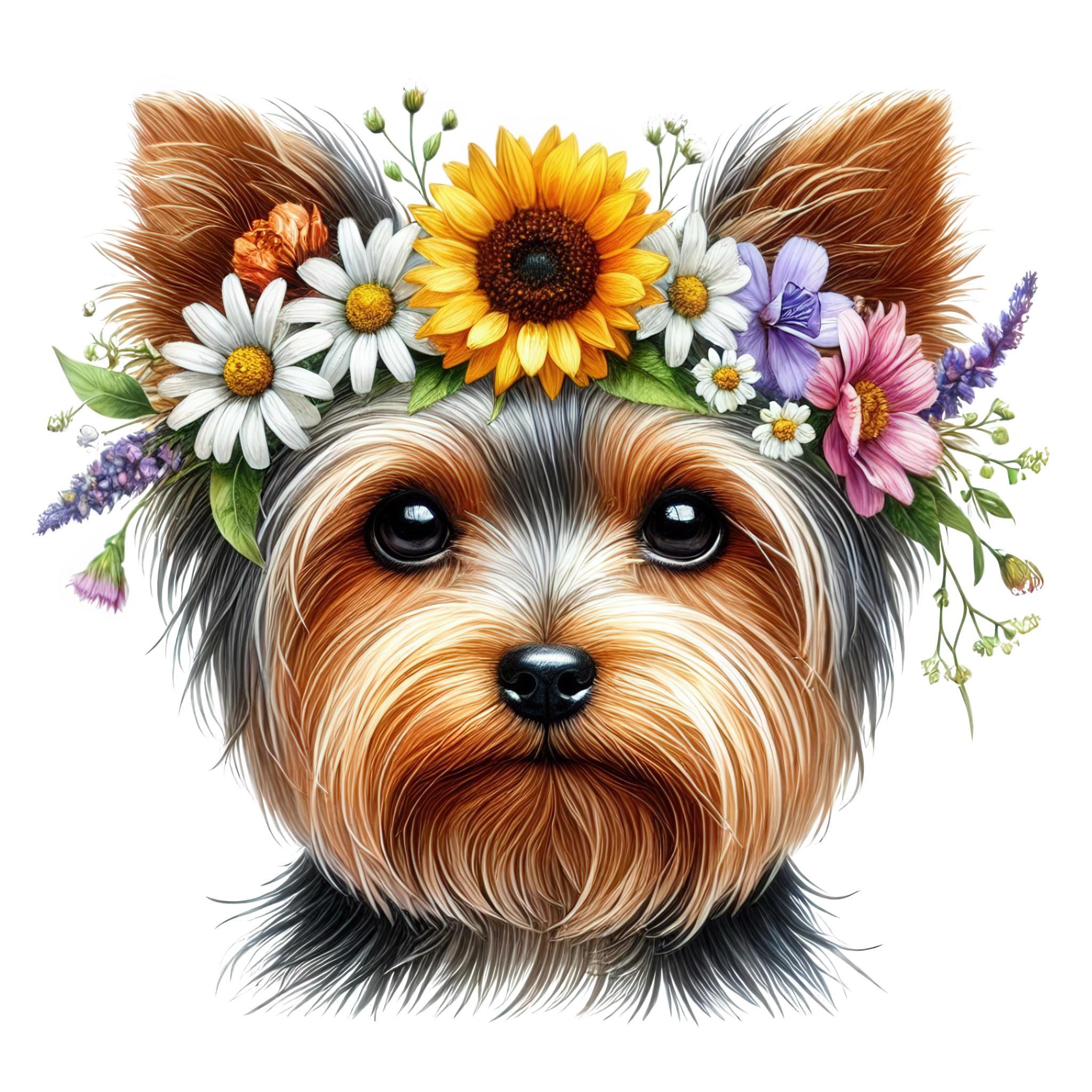 Yorkie and Flowers Clipart Bundle: Watercolor Yorkshire Terrier (11 PNG ...