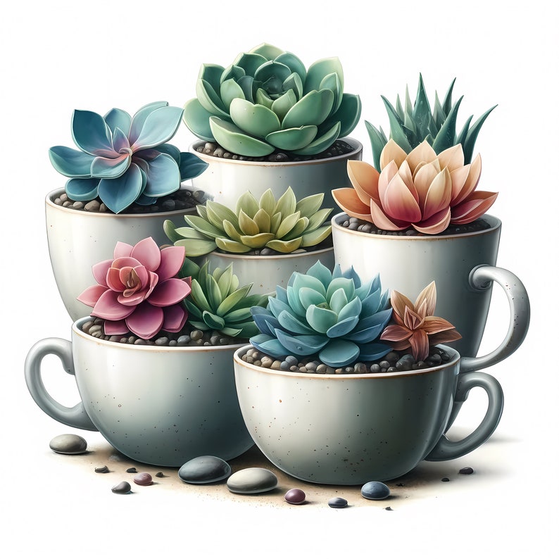 Teacup Flower Bouquets Clipart | Whimsical Floral Art (digital Download ...