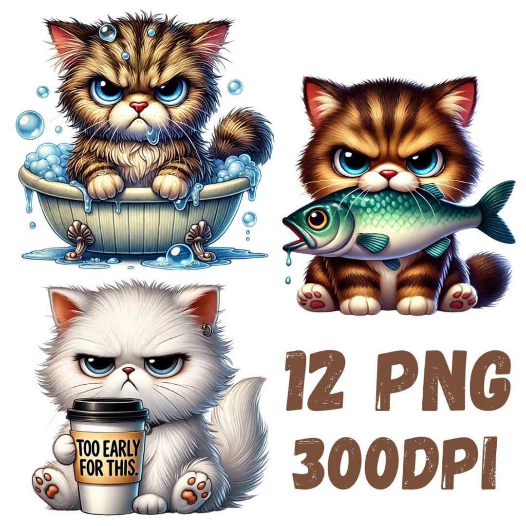12 PNG, Watercolor Grumpy Cat Clipart, Cute Grumpy Cat Collection ...