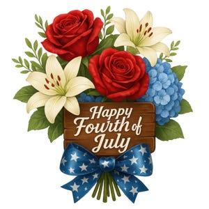 4th of July Flowers Clipart, Floral USA, Happy 4th of July Bundle ...