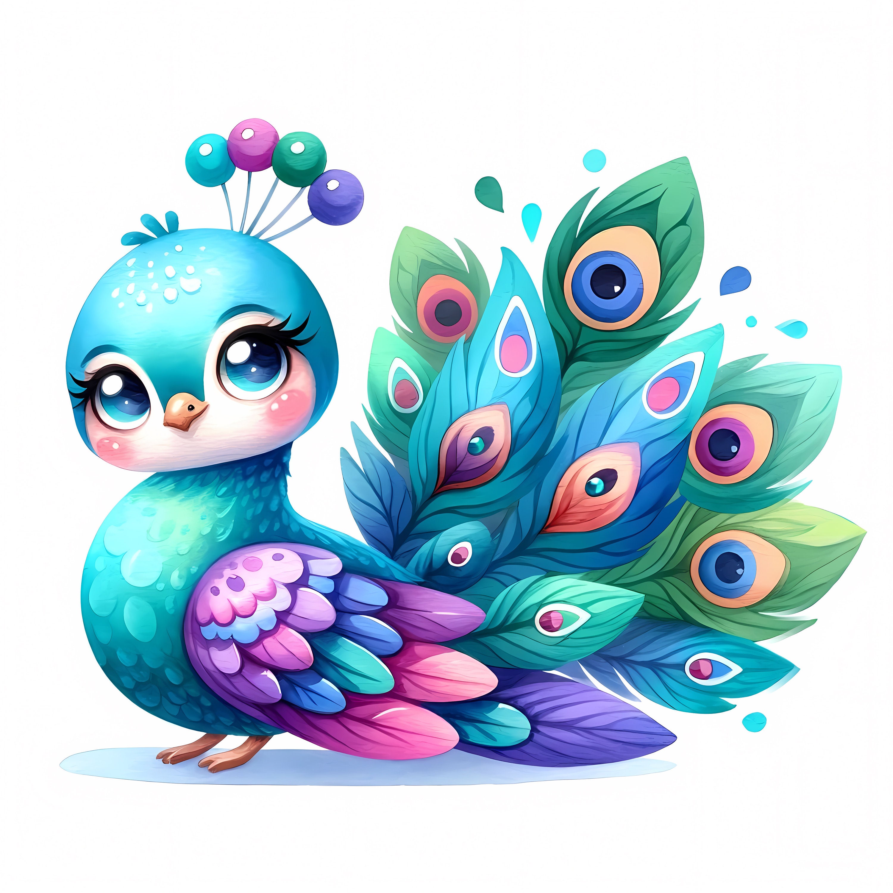 Cute Peacock 10 High-quality Jpgs Colorful Peacock Clipart Bundle Wall ...