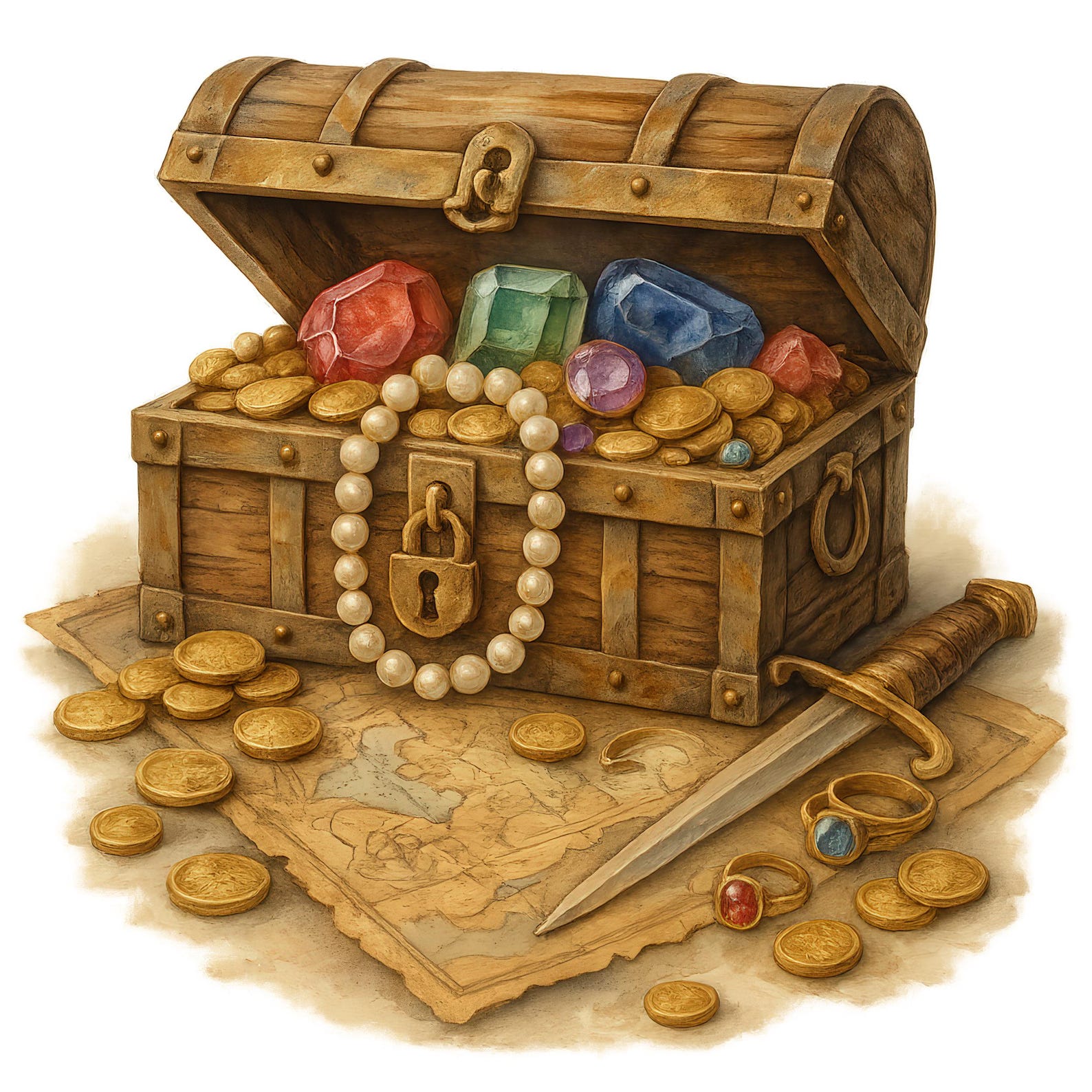 Watercolor Treasure Chest Clipart: Pirate Art PNG (digital Download ...