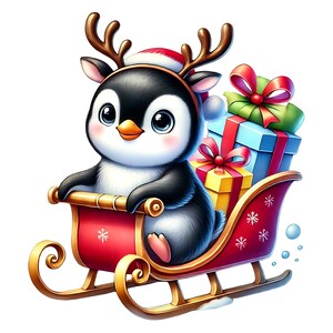 Christmas Penguin Clipart | 10 High-quality Jpgs | Festive Cute ...