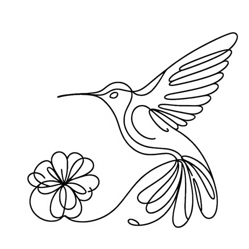 Hummingbird Line Art Clipart: Minimalist Bird Design (digital Download ...