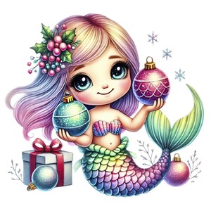Mermaid Christmas Clipart | 12 High-quality Pngs | Festive Mermaid ...