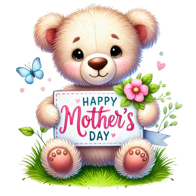 Mother's Day Teddy Bear Clipart, High-quality PNG JPG (digital Download ...