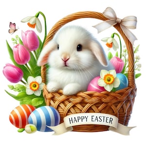 Easter Basket Clipart: Floral Eggs, Holiday Art (10 PNG/JPG, Digital ...