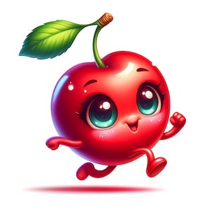 Cute Cherry Clipart Bundle – Kawaii Food Art, Commercial Use (digital ...