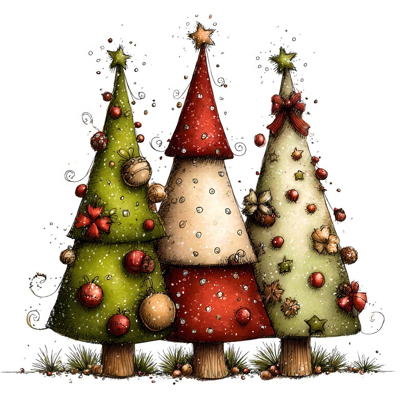 Whimsical Christmas Tree Clipart: Festive Holiday Graphics (digital ...