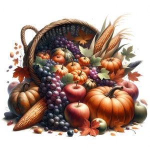 Thanksgiving Cornucopia Clipart: Autumn Harvest Art (digital Download ...