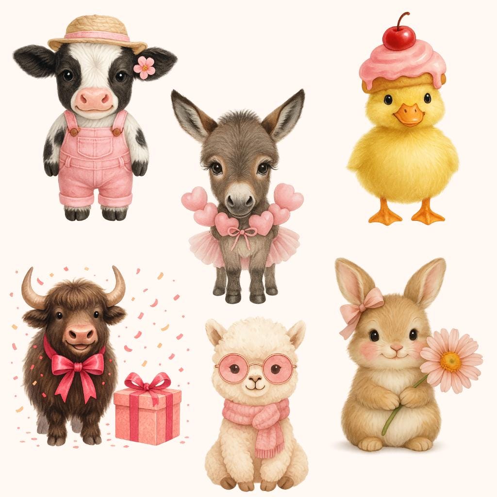 Cute Farm Animals Clipart Bundle, Kids Nursery Decor (PNG, Commercial ...