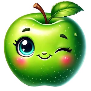 Cute Green Apple Clipart | 10 High-quality Jpgs | Adorable Green Apple ...