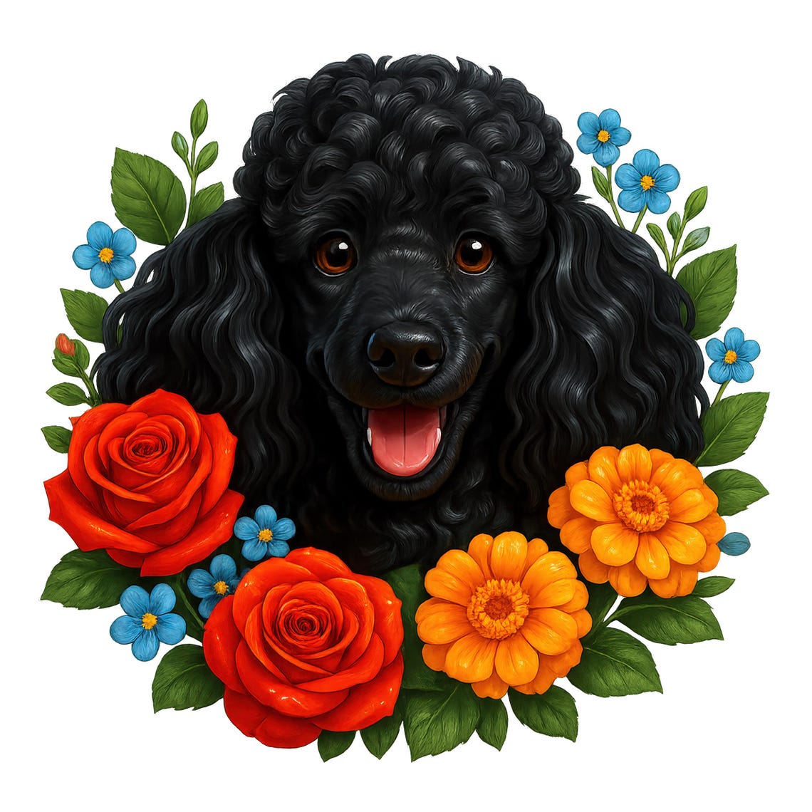 Floral Black Poodle Clipart Bundle, Dog Art (digital Download) Set of ...