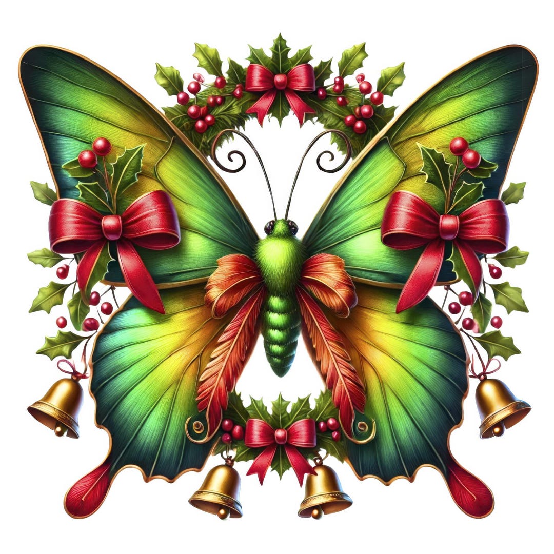 Christmas Butterfly Clipart 12 High-quality Designs Festive Butterfly ...