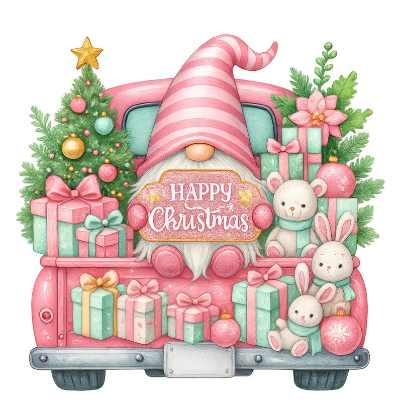 Christmas Gnome Clipart: Festive Truck Gnome (digital Download) 12 PNG ...