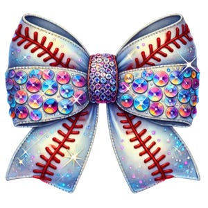 Coquette Baseball Bow Clipart, 10PNG/JPG, Sequin Baseball Bow Bundle ...