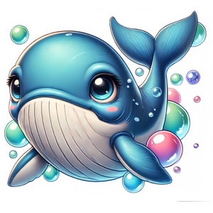 Cute Baby Whale Clipart | 11 High-quality Jpgs | Adorable Baby Whale Bundle | Wall Art | Sea ...